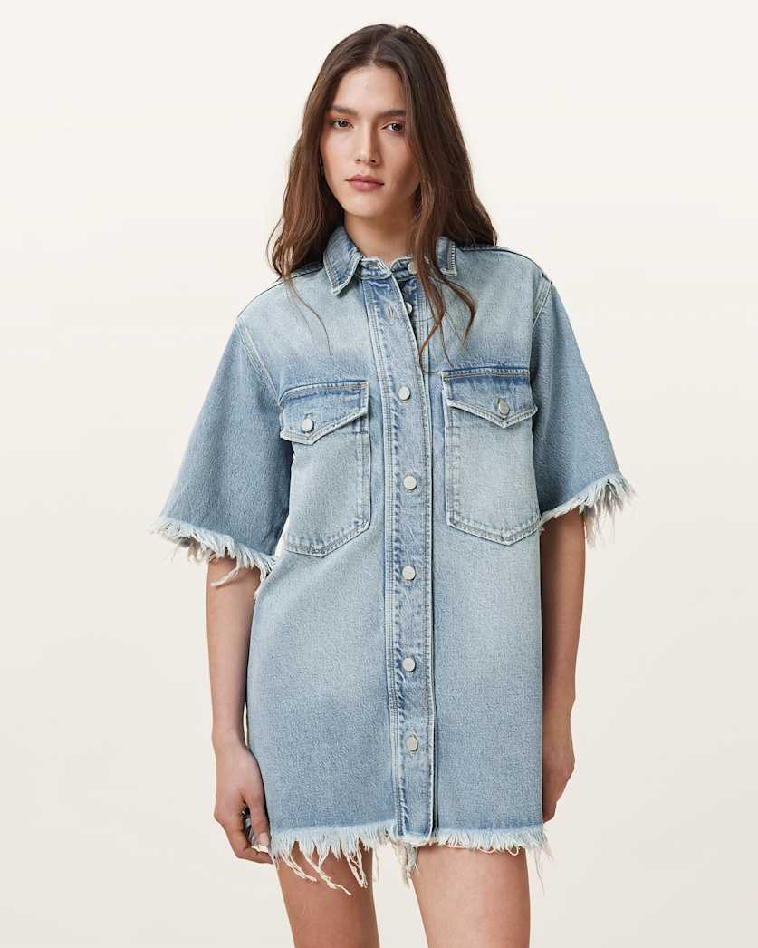 Faye Denim Mini Dress Light Indigo | ALLSAINTS